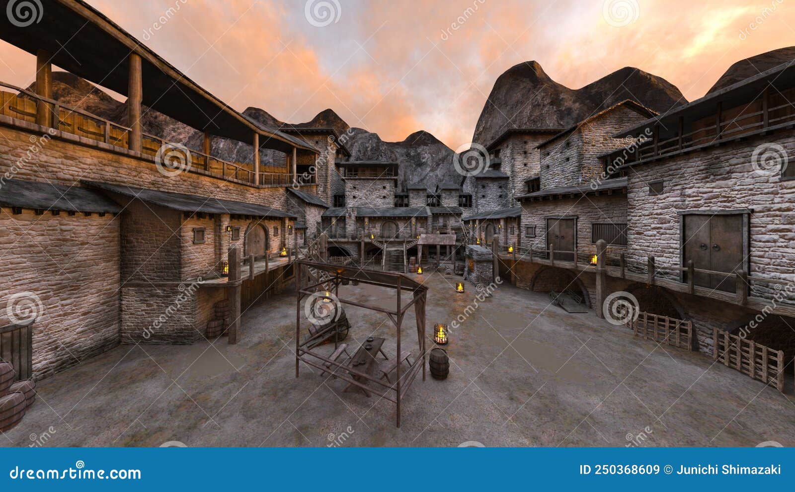 3D Rendering of the Fortress Courtyard Stock Illustration ...