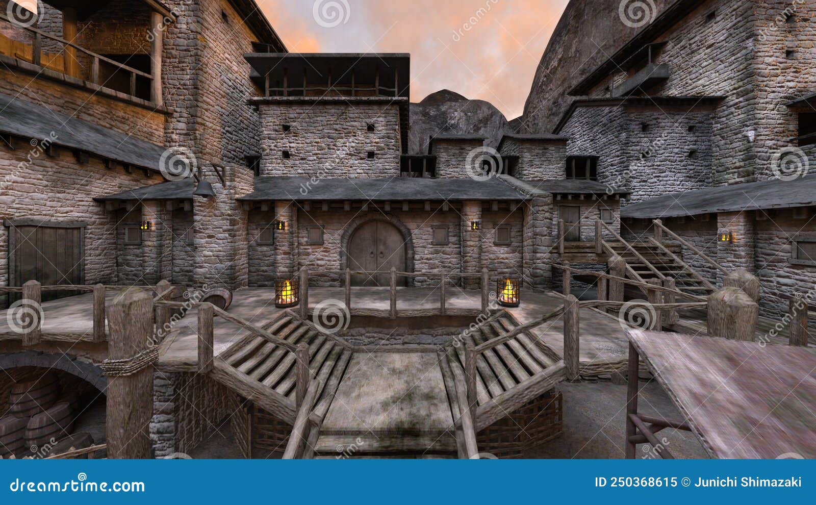 3D Rendering of the Fortress Courtyard Stock Illustration ...