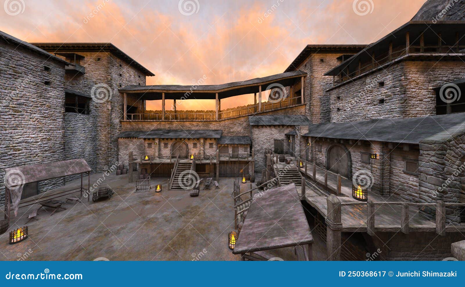 3D Rendering of the Fortress Courtyard Stock Illustration ...