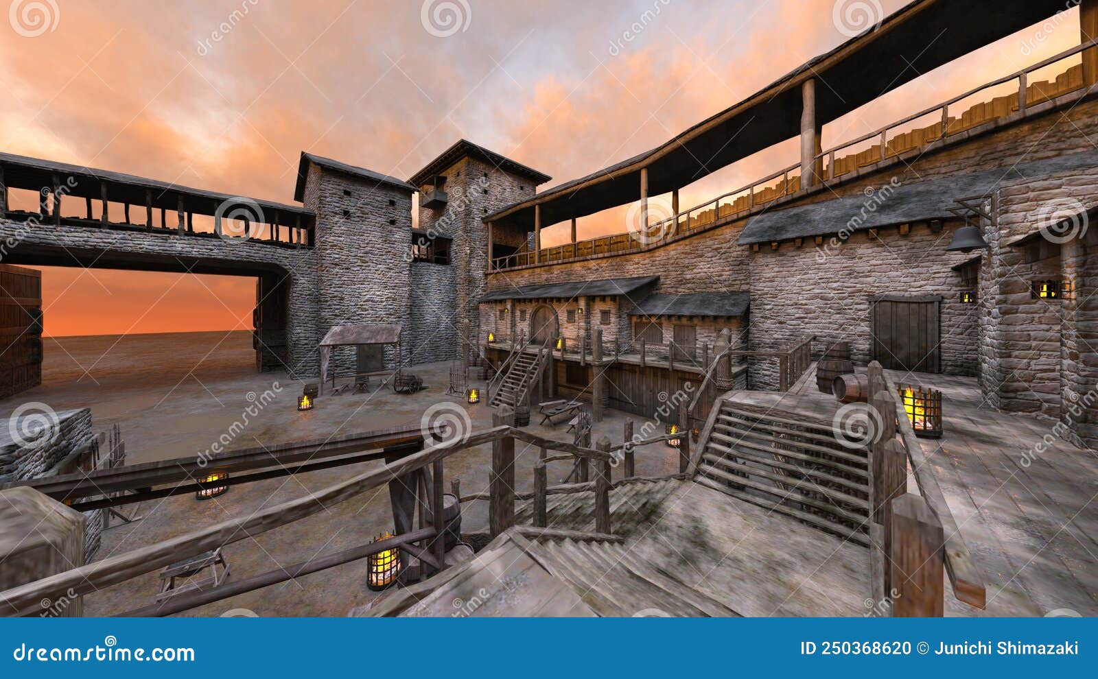3D Rendering of the Fortress Courtyard Stock Illustration ...