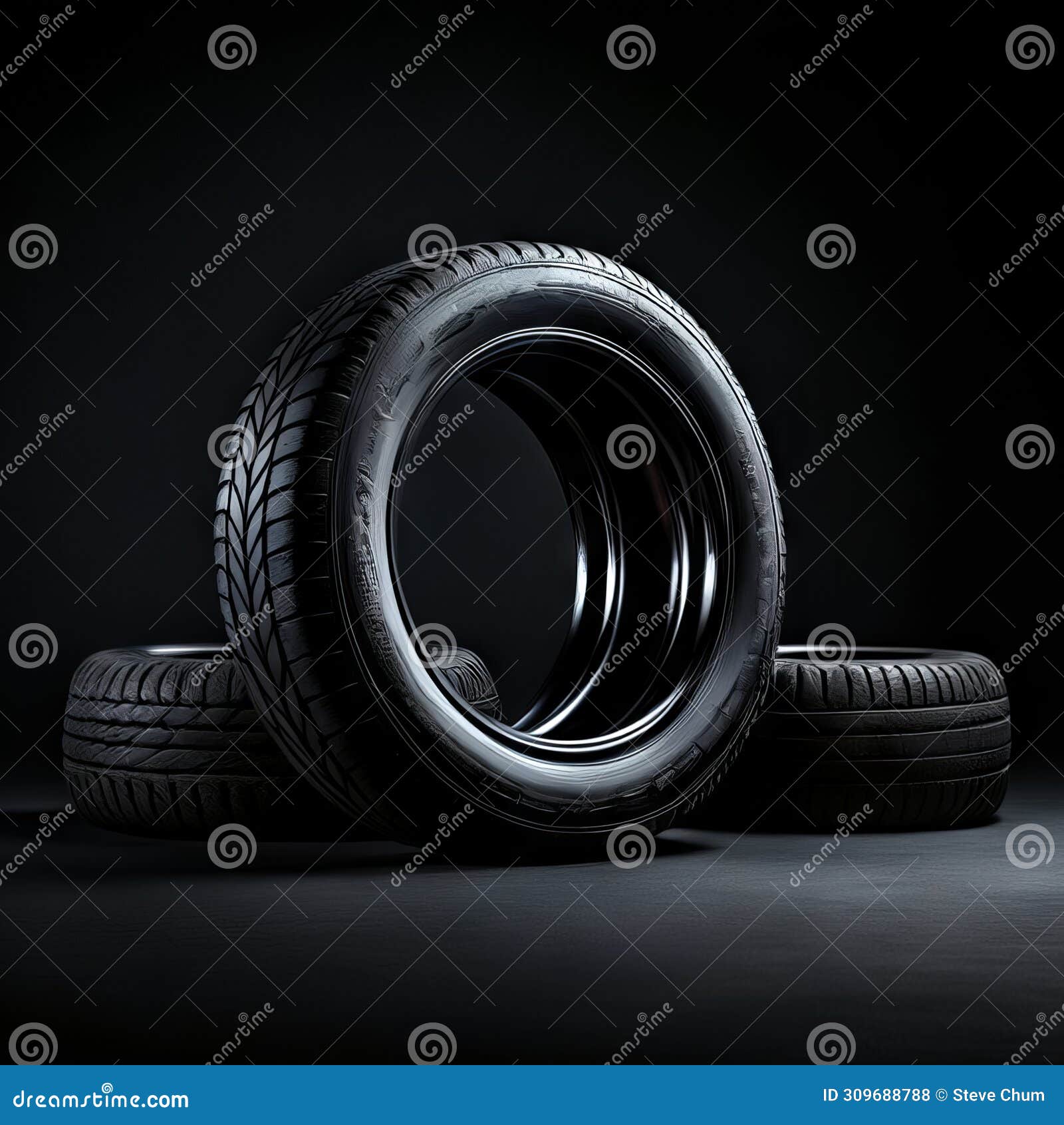 3D Rendering of Four Car Tires on a Dark Background with Shadow Stock ...