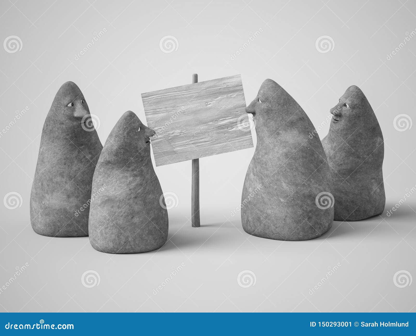 3D Rendering of Four Stone Figures with Faces Stock Illustration ...