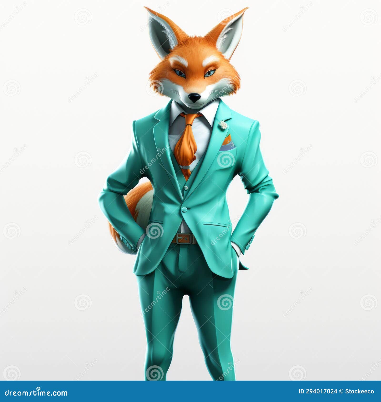 Friendly Anthropomorphic Fox in Teal Blue Suit - Hyper-realistic ...