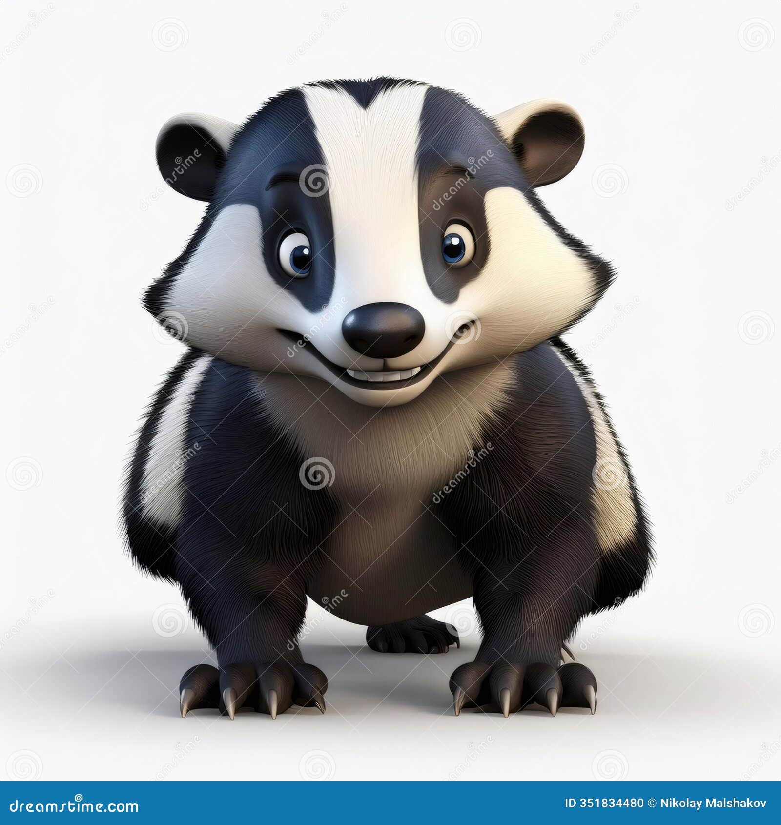 3D Rendering of a Friendly Cartoon Badger Posing on a White Background ...