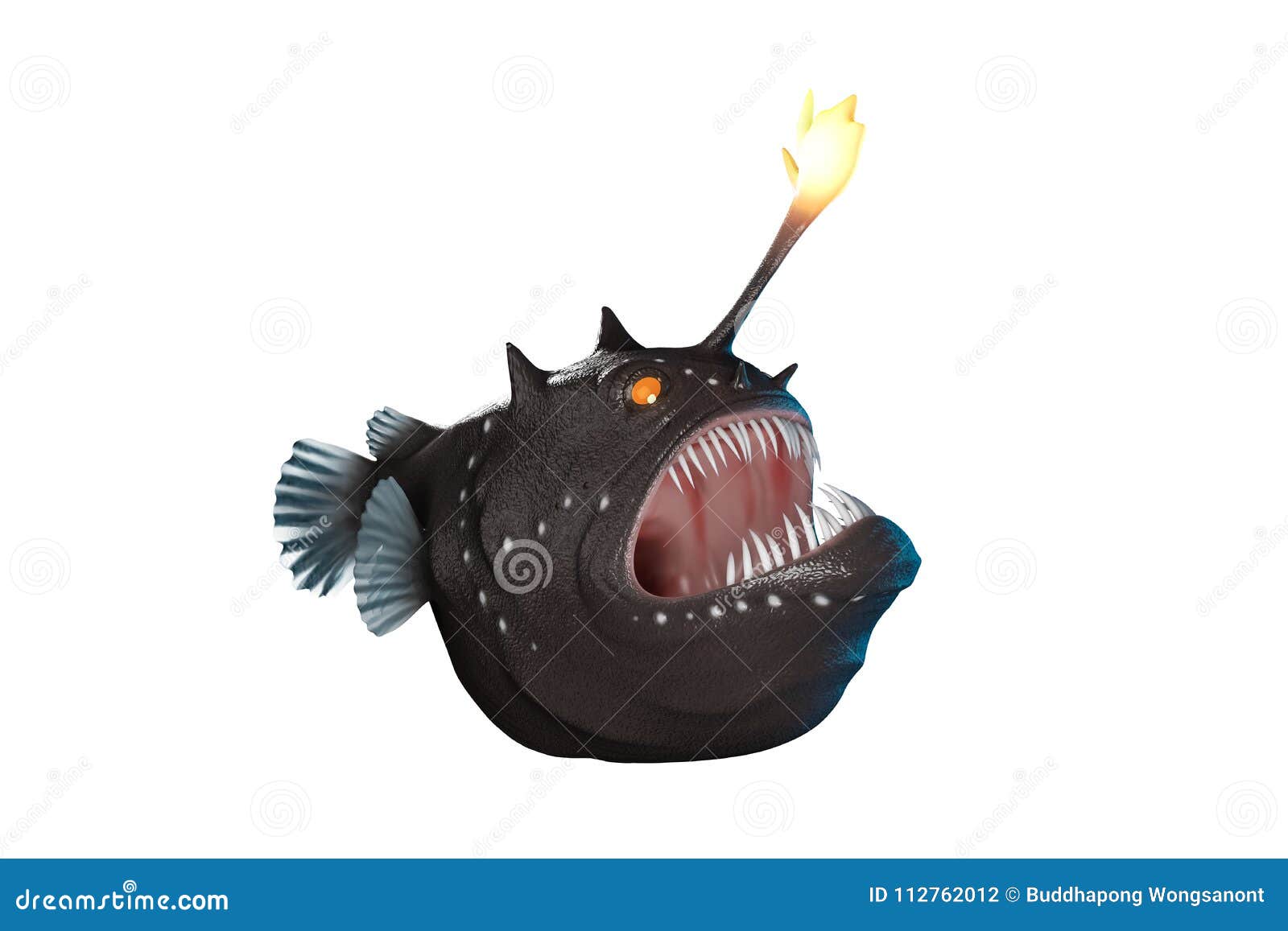 3d Rendering Front Of Anglerfish Cartoon Style With Big Mount An ...