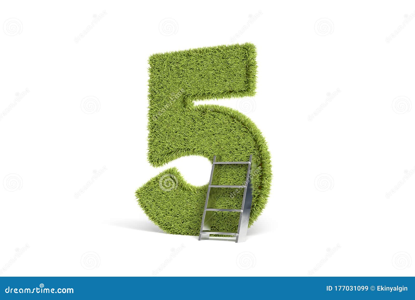 3D Rendering Green Color Number Five with Silver Step Ladder Stock ...