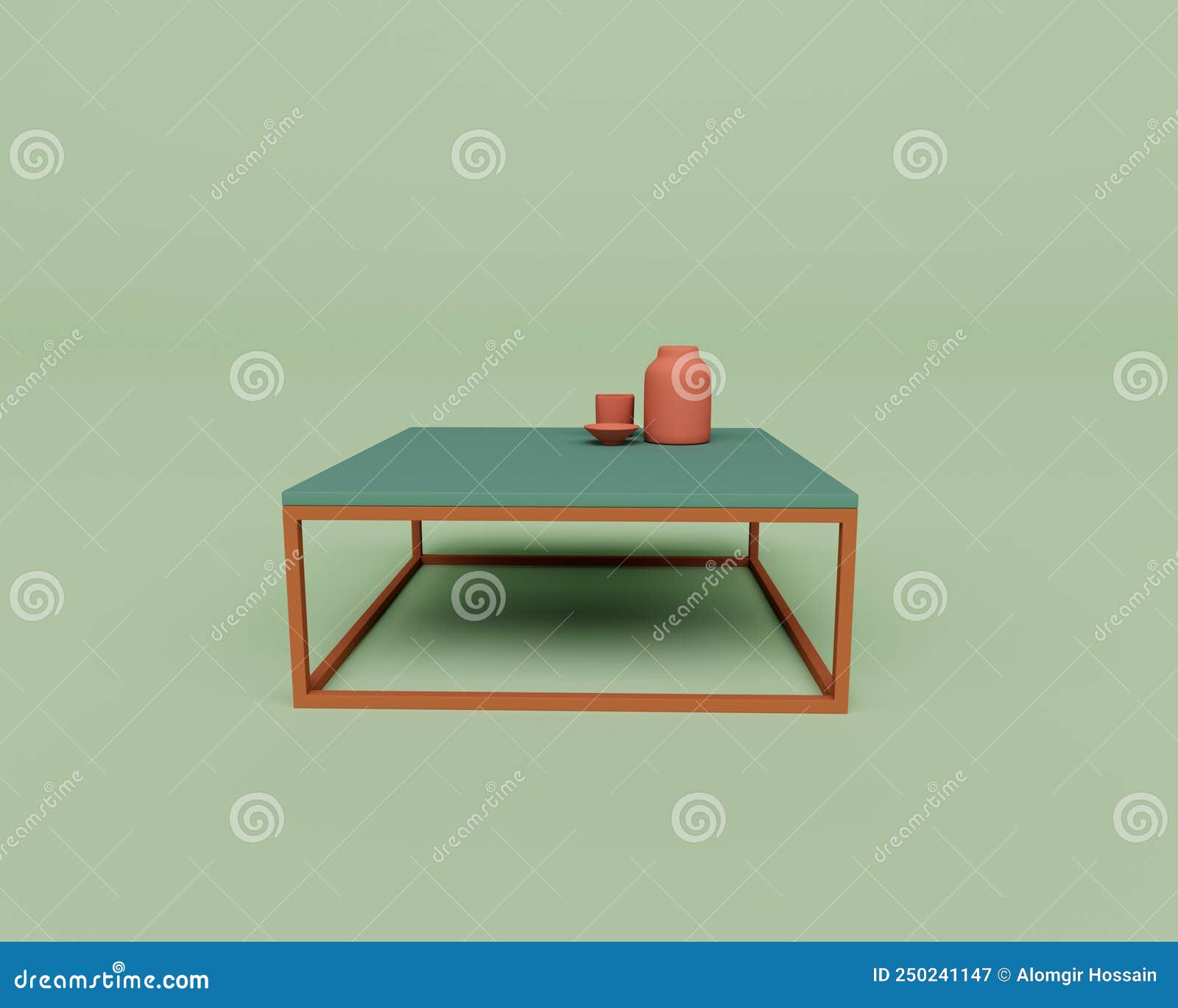 3d Rendering of Front View of Modern Cube Coffe Table with Tea Cup , 3d ...