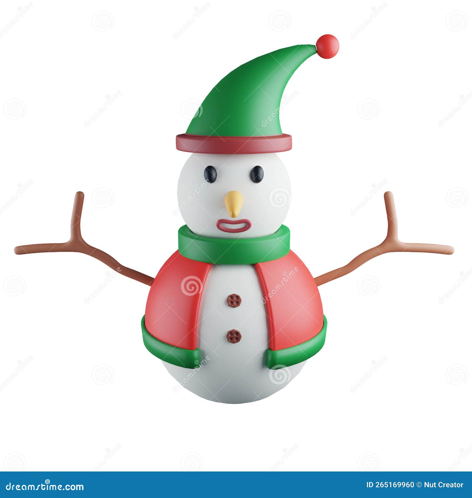 3D Rendering Front View Snowman Isolated on White Background 3 Stock ...