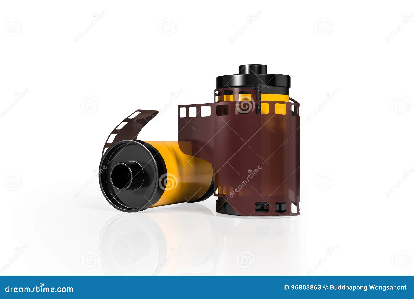 3d Rendering Front View of Yellow Film Camera Rolls on Stock ...