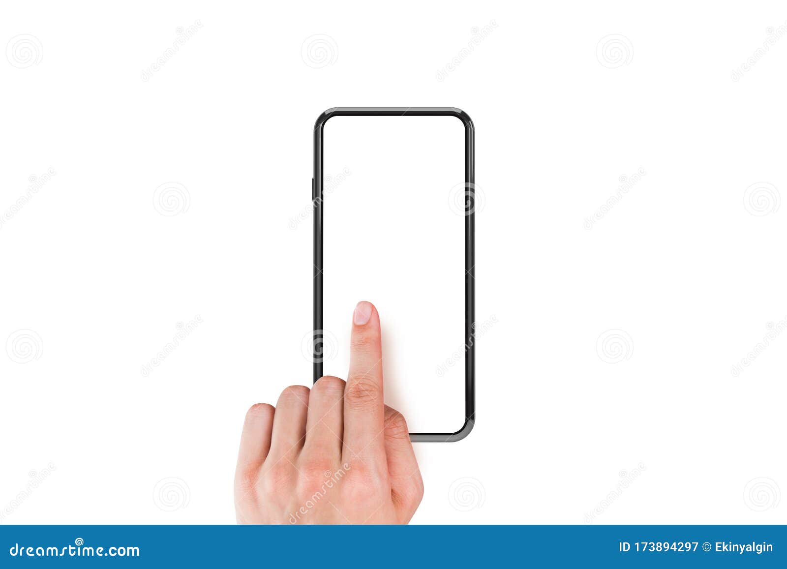 3D Rendering of Full Screen Phone Mock Up and Hand Holding on White ...