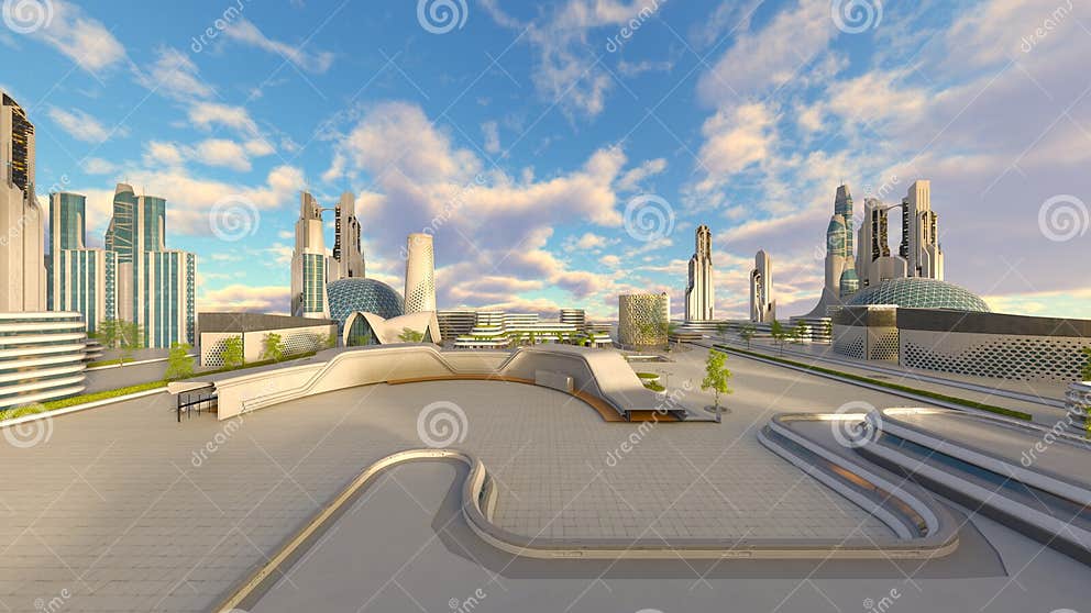 3D Rendering of the Future City Scenery Stock Illustration ...