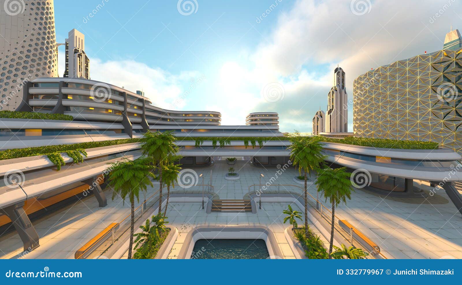 3D Rendering of the Future City Scenery Stock Illustration ...