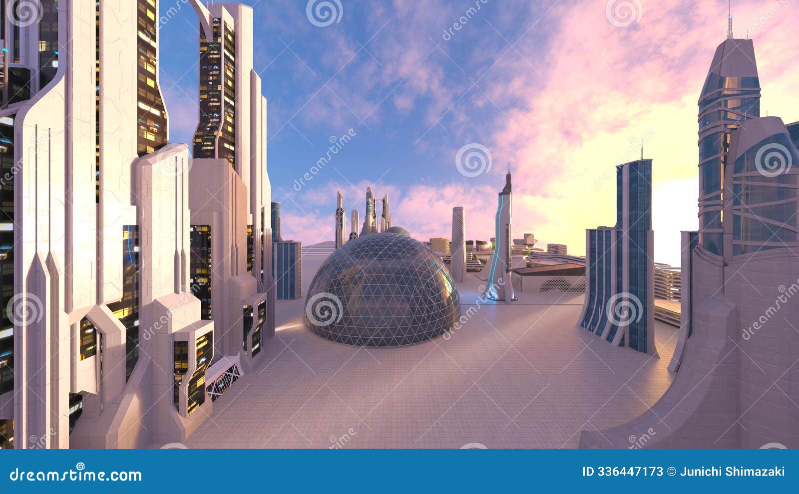 3D Rendering of the Future City Scenery Stock Illustration - Illustration of city, architecture ...