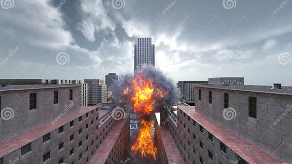 3D Rendering of the Future City Under Attack Stock Illustration ...