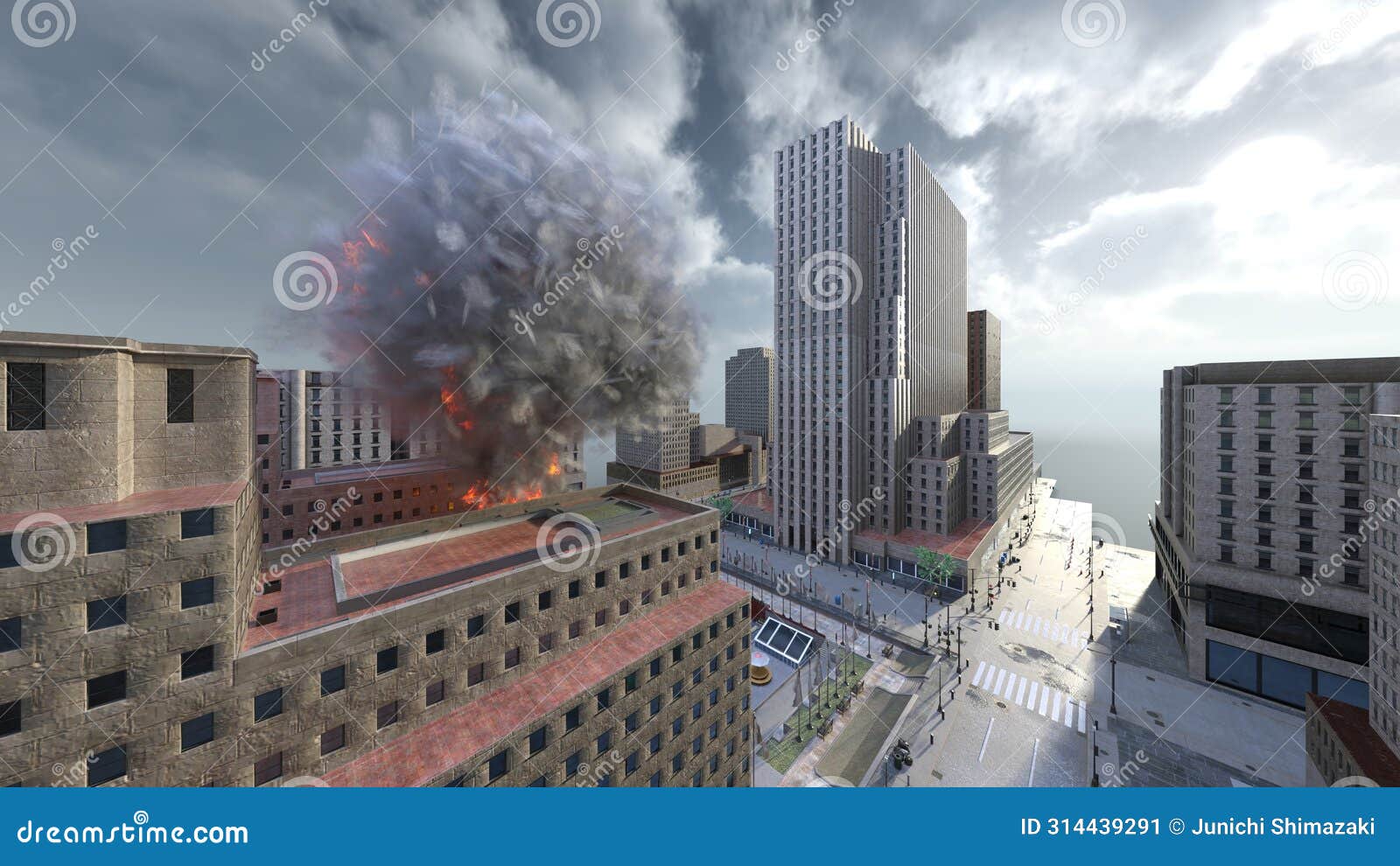 3D Rendering of the Future City Under Attack Stock Illustration ...