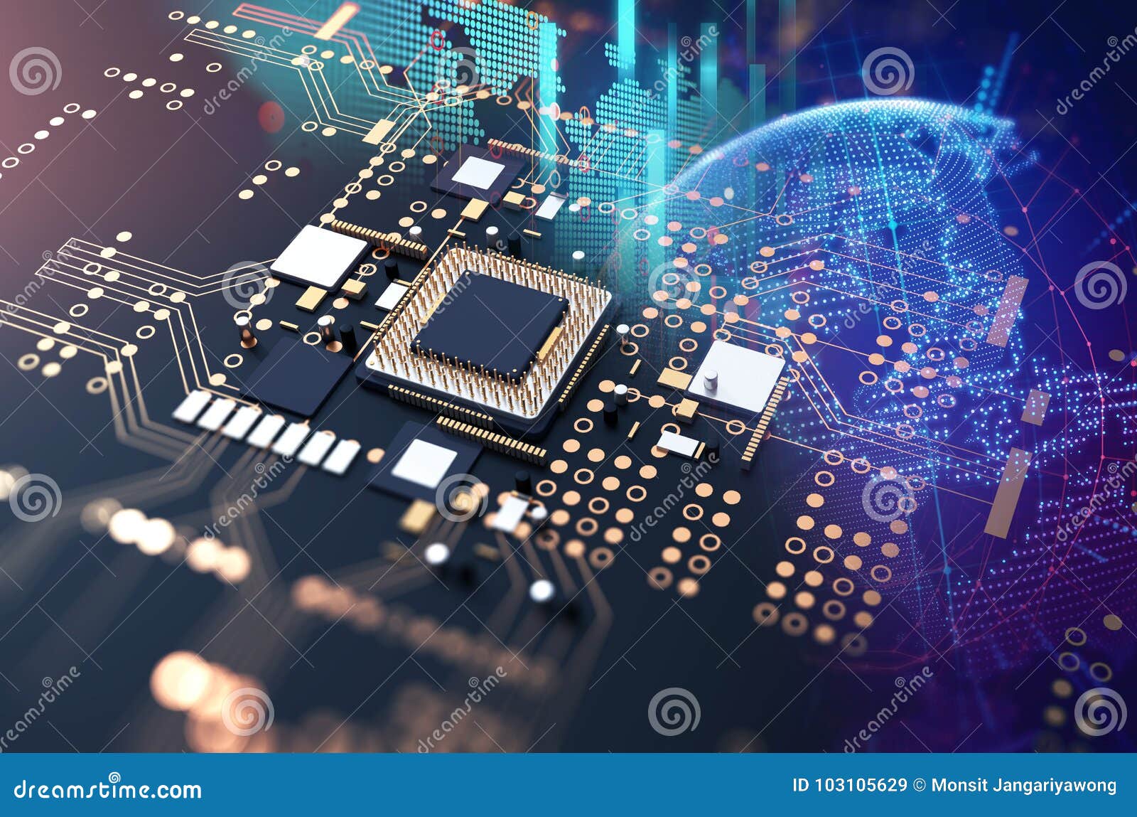 3d Rendering of Futuristic Blue Circuit Board Stock Image - Image of ...