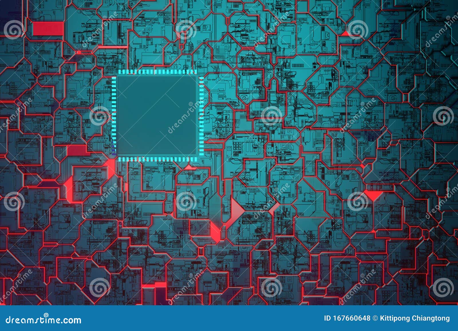 Cpu Chip On Motherboard Abstract 3d Render Of A Computer Processor