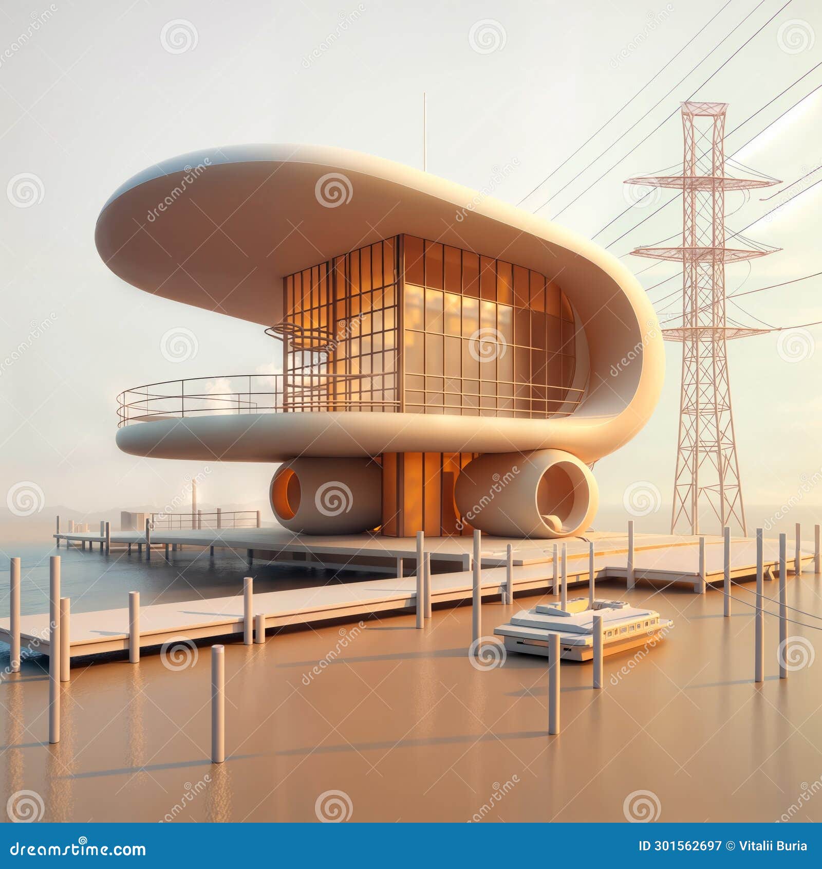 3d Rendering of a Futuristic Building in the Background of the Pylon ...