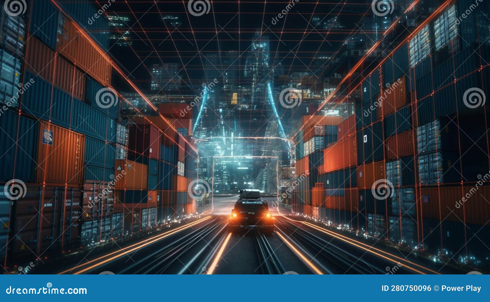 3d Rendering Futuristic of Cargo Freight Ship in the Port at Night ...