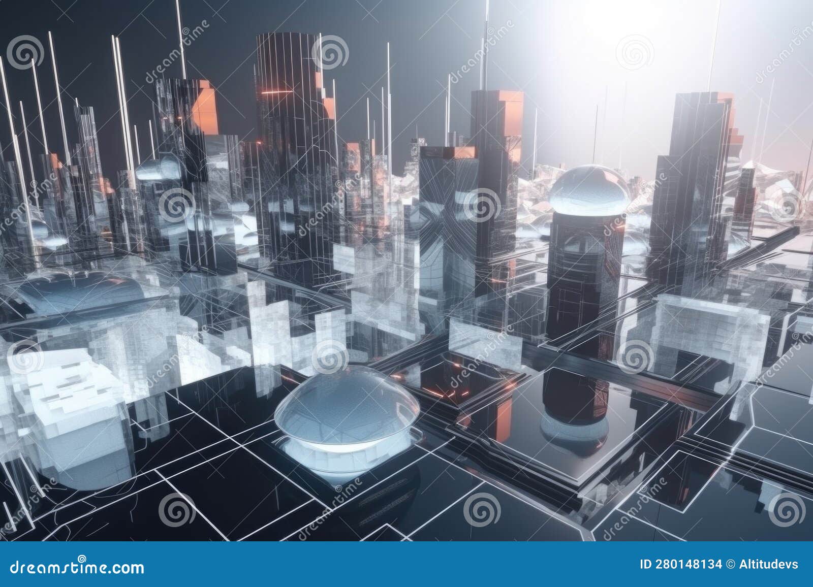 3d Rendering of Futuristic City with Geometric and Glass Structures ...