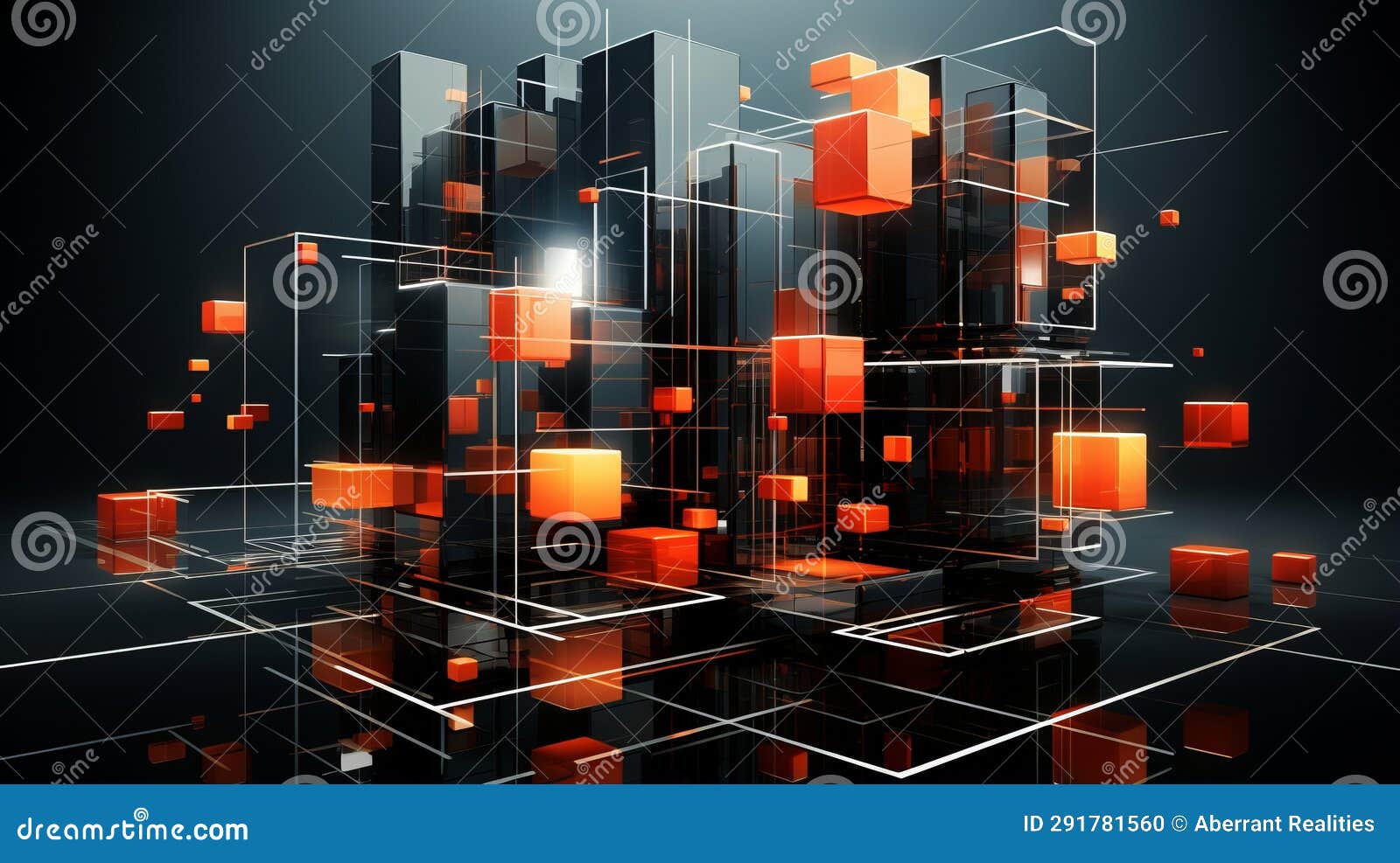 3d Rendering of a Futuristic City with Orange Cubes Stock Illustration ...