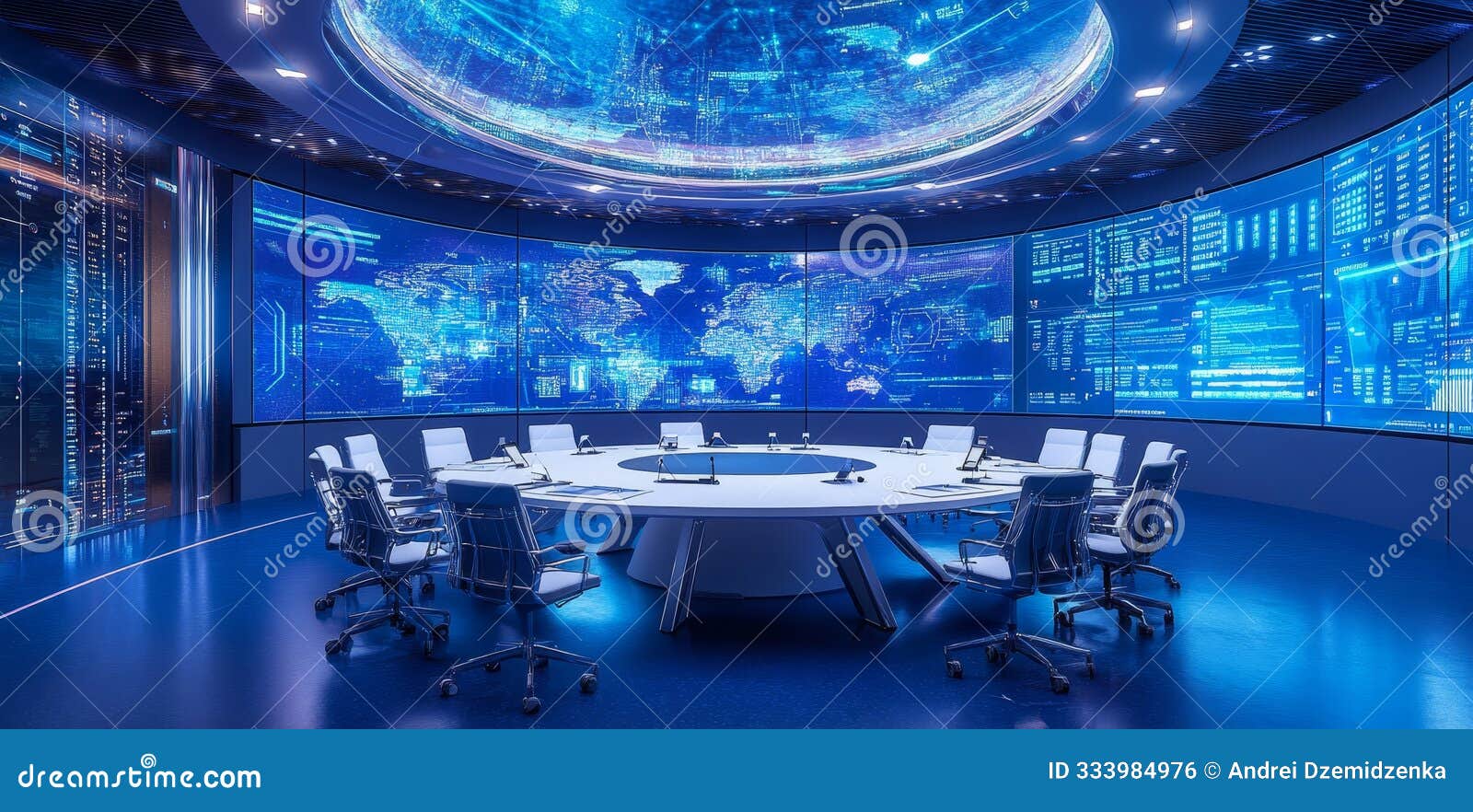 3D Rendering of a Futuristic Conference Room in a Command Center Stock ...