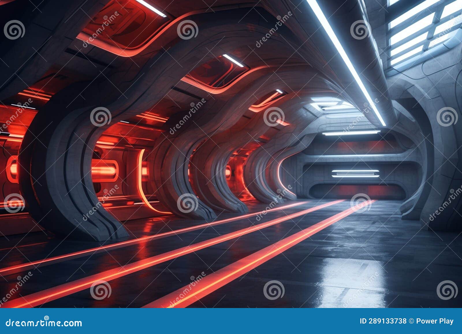 3d Rendering. Futuristic Corridor with Glowing Neon Lights Stock ...