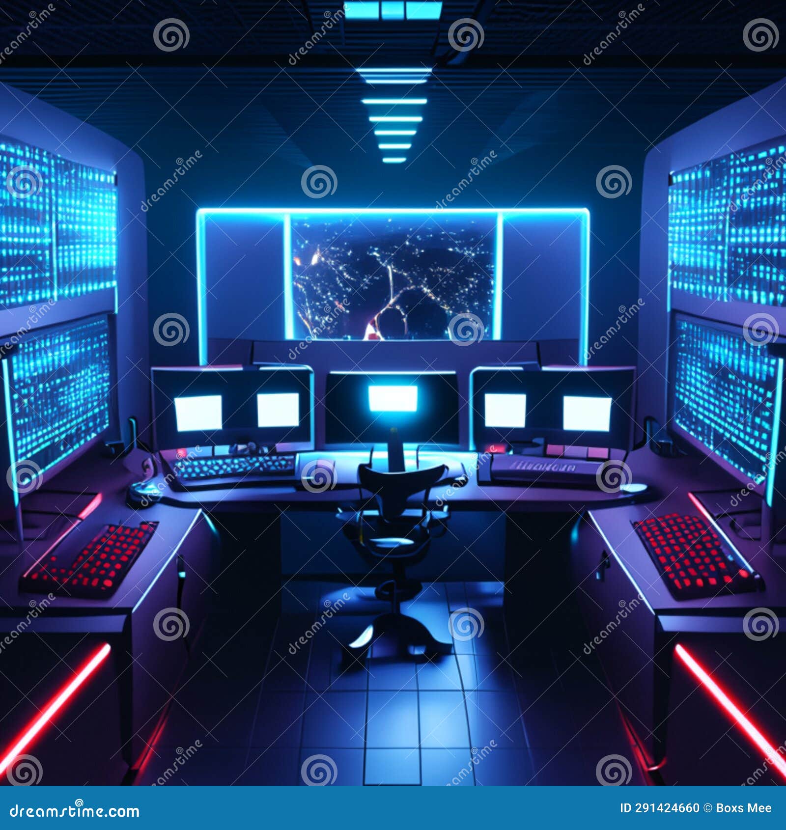 3D Rendering of a Futuristic Cyber Security Room with Computers and ...