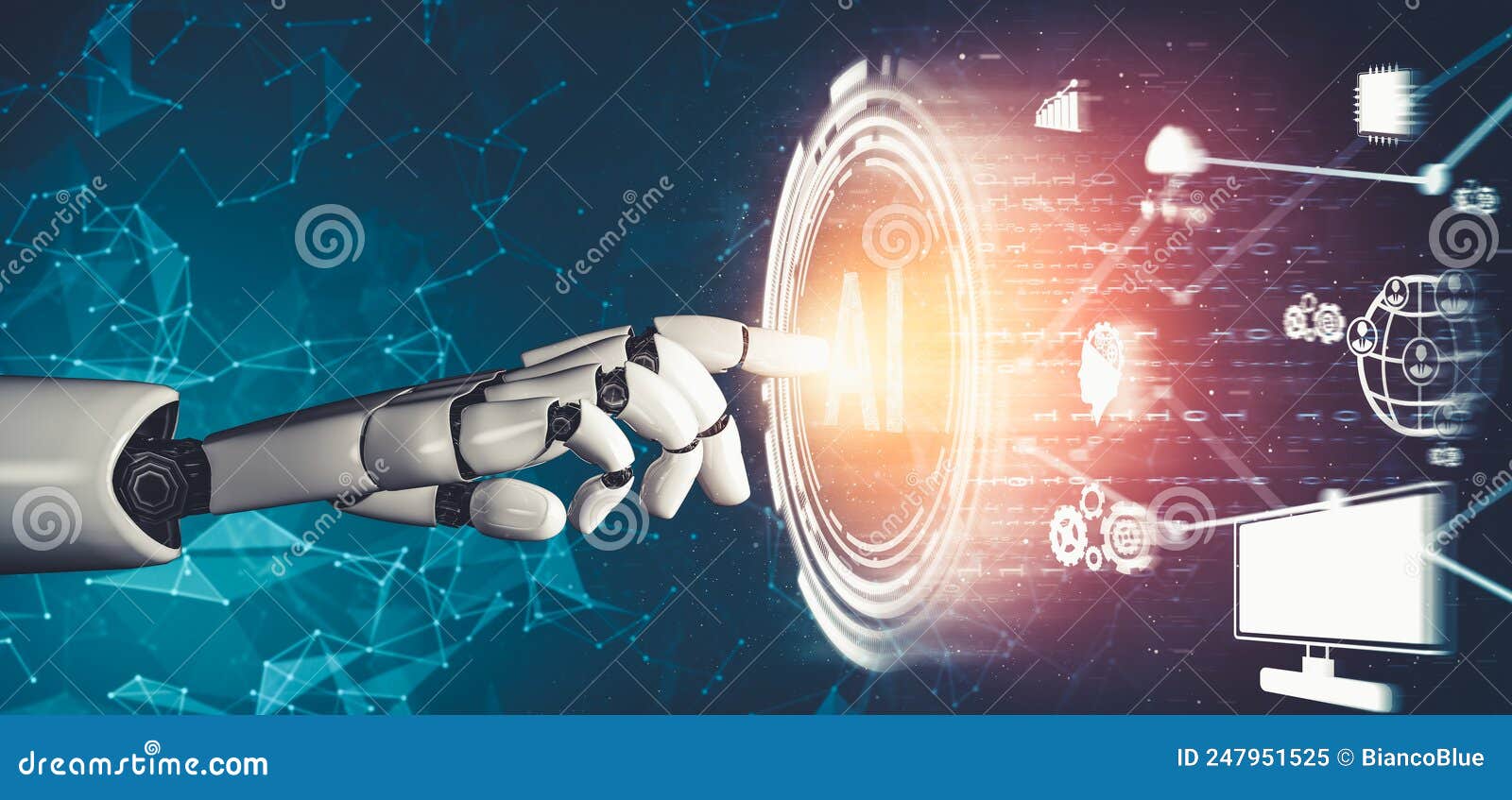 Futuristic AI Thinking of Droid Robot Artificial Intelligence Concept ...