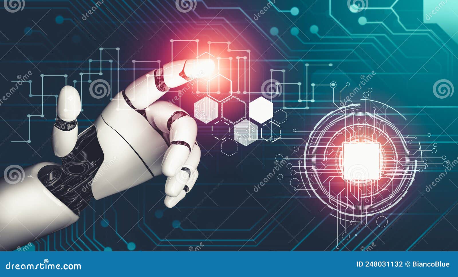 Futuristic AI Thinking of Droid Robot Artificial Intelligence Concept ...