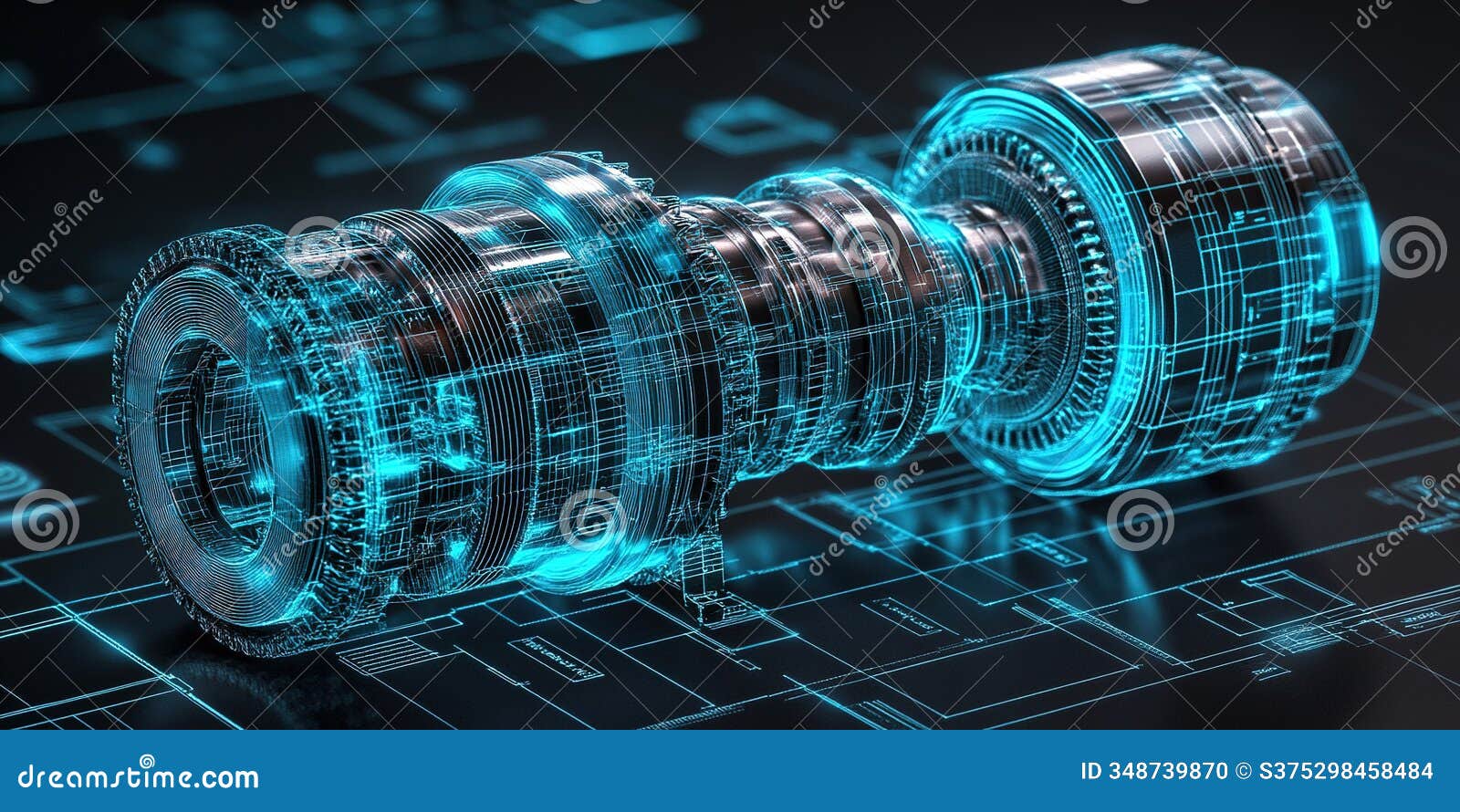 3D Rendering of a Futuristic Engine Component with Detailed Digital ...