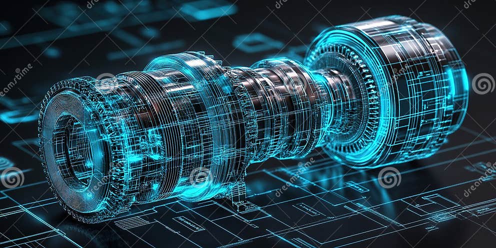 3D Rendering of a Futuristic Engine Component with Detailed Digital ...