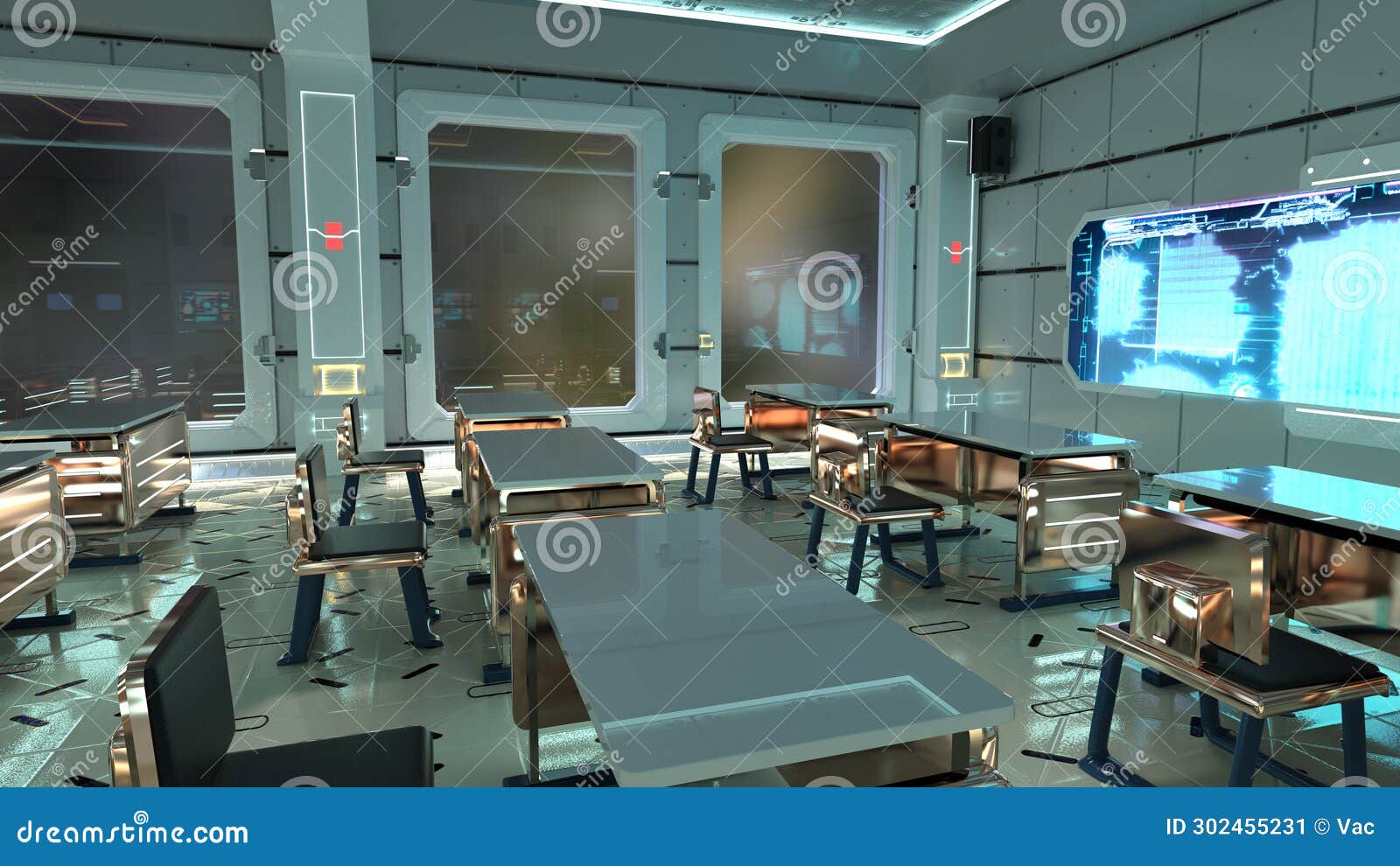 3D Rendering Futuristic High School Classroom Stock Illustration ...