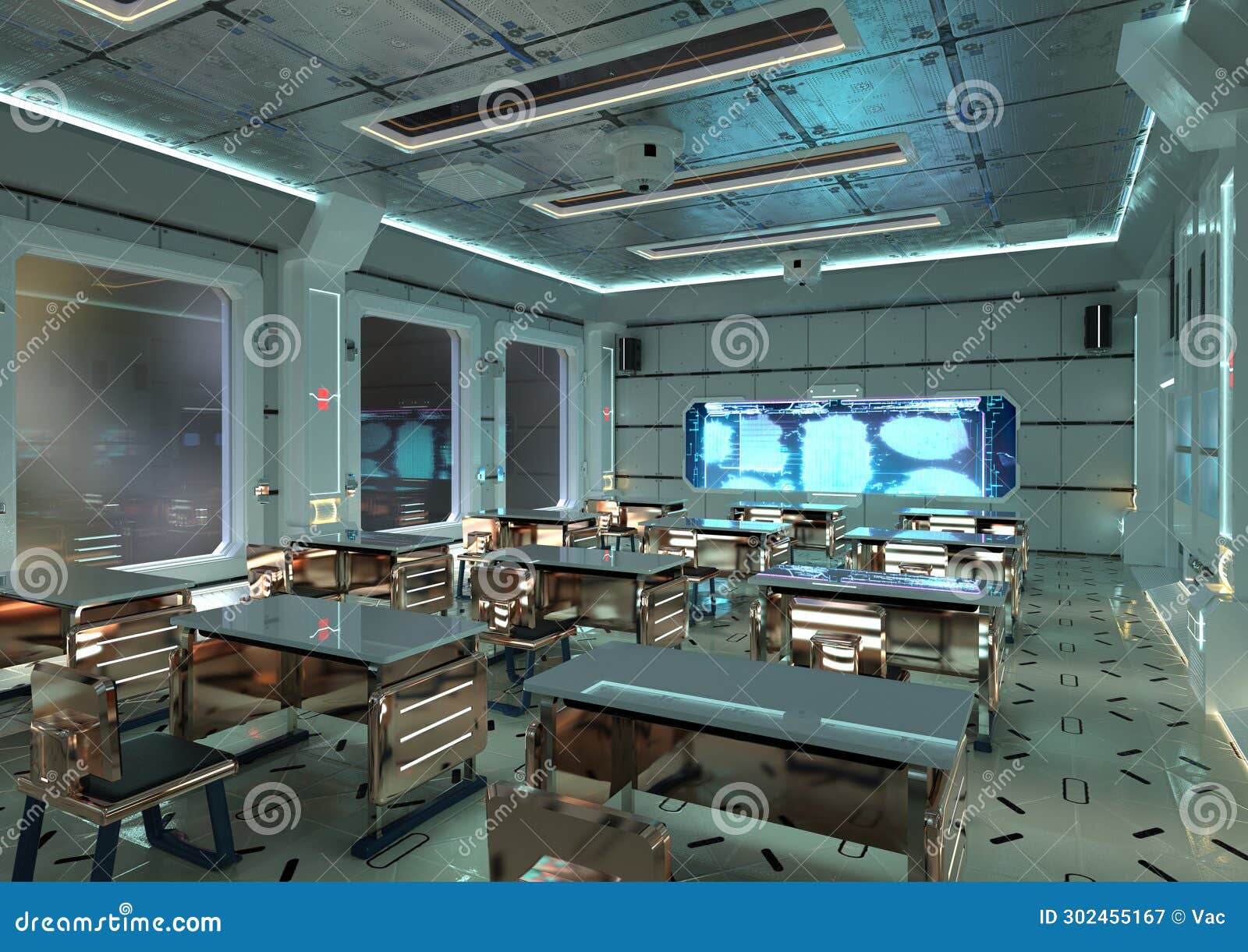 3D Rendering Futuristic High School Classroom Stock Illustration ...