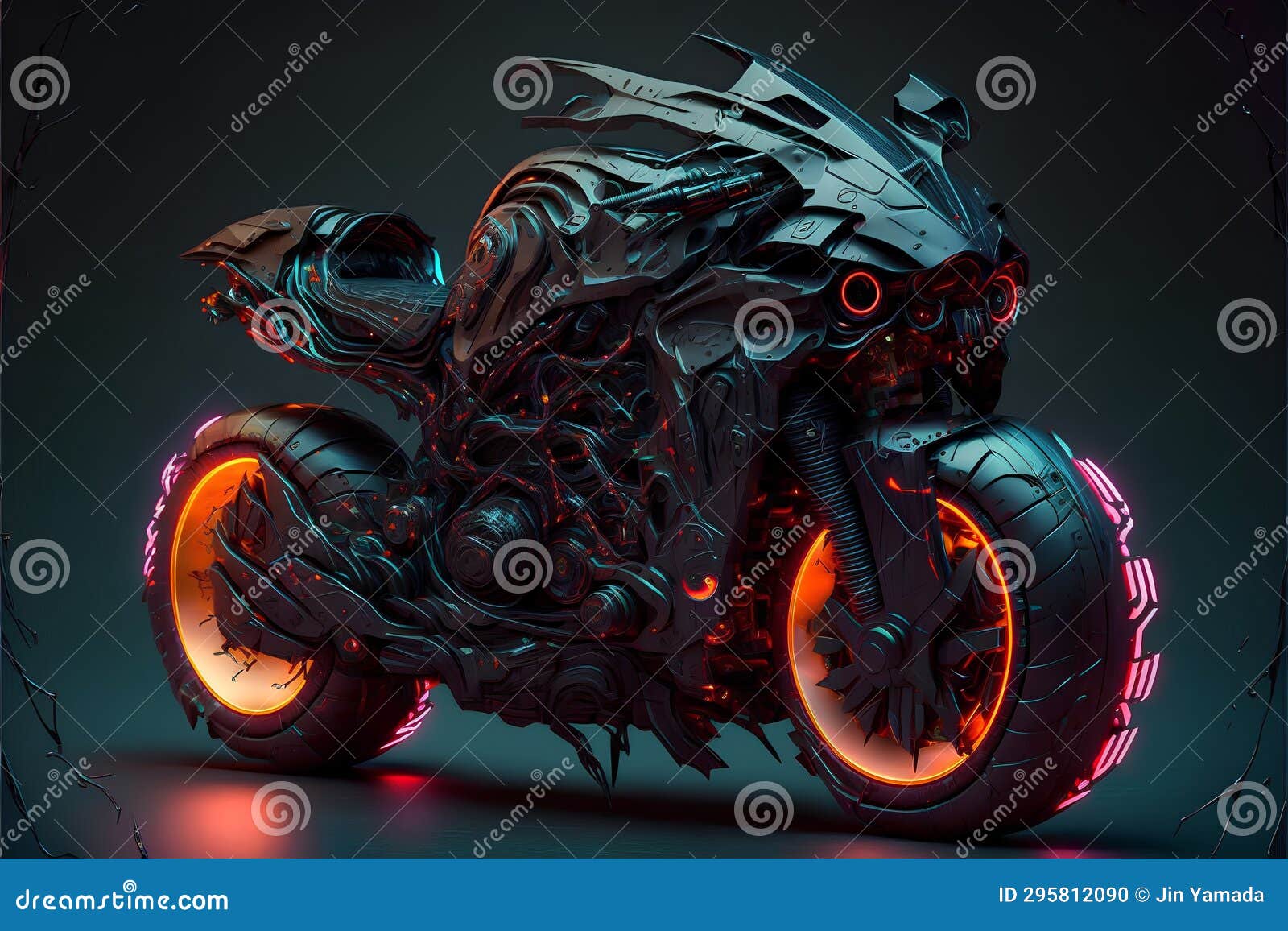 3d Rendering of a Futuristic Motorcycle on a Dark Background with Neon ...