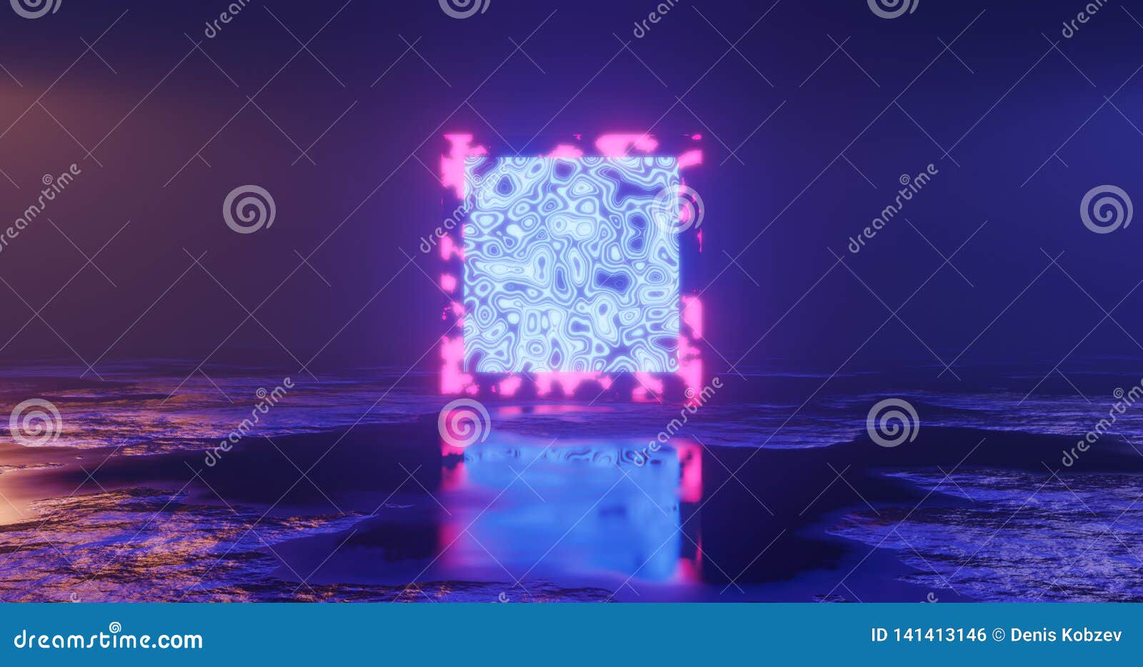 3d Rendering. Futuristic Object Sci-fi Surface with Particle Neon ...