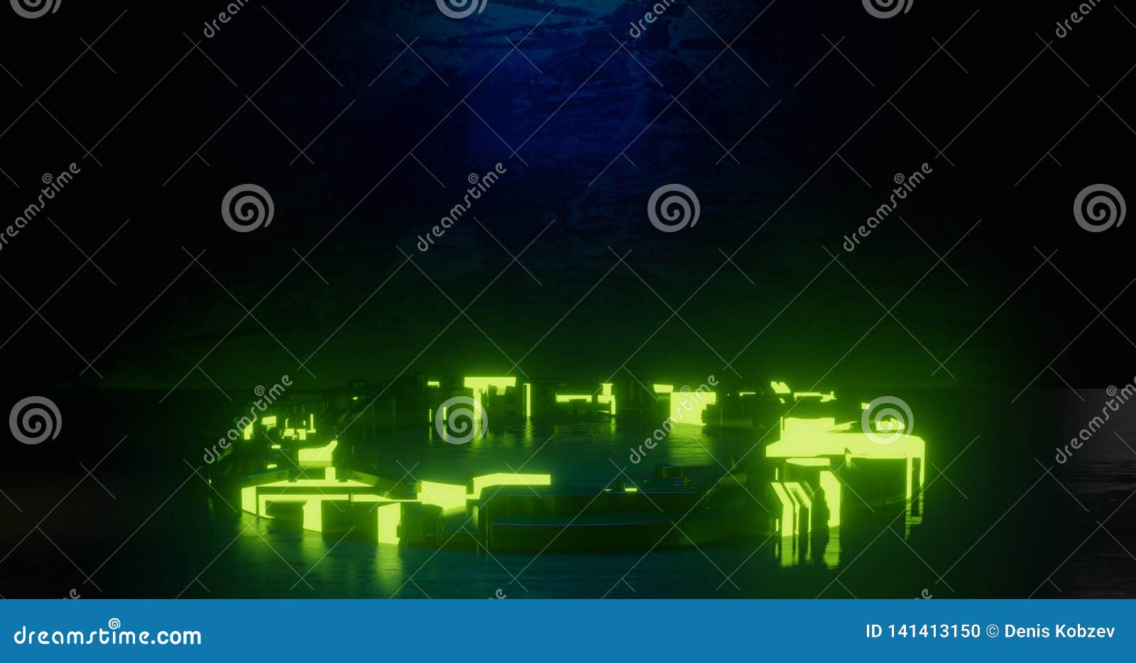3d Rendering. Futuristic Object Sci-fi Surface with Particle Neon ...