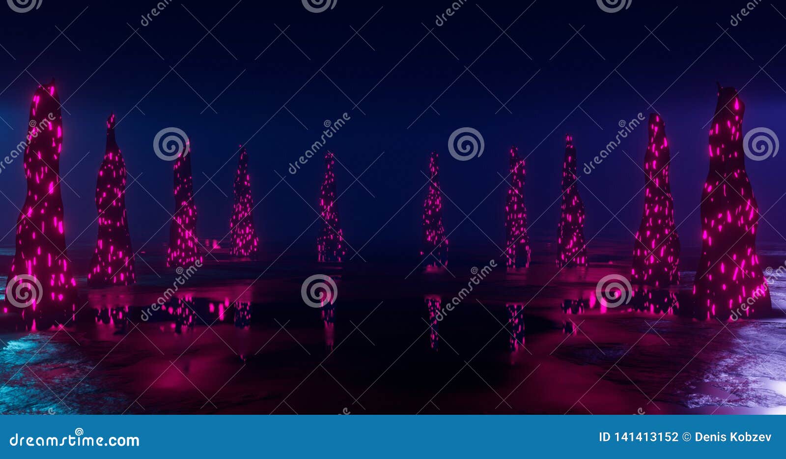 3d Rendering. Futuristic Object Sci-fi Surface with Particle Neon ...