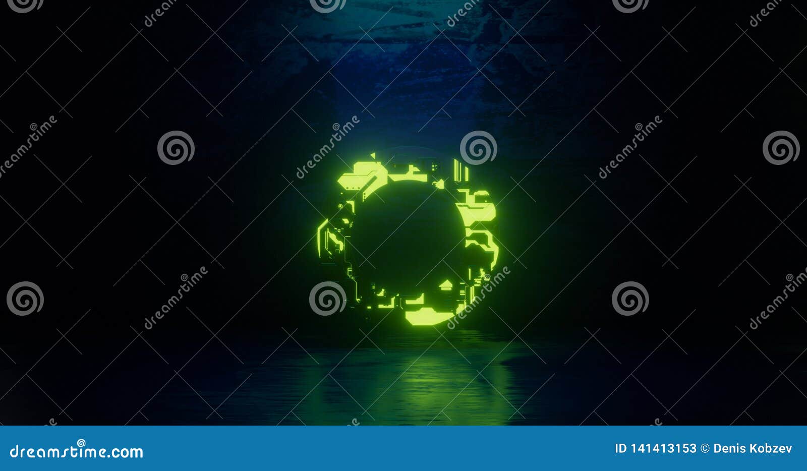 3d Rendering. Futuristic Object Sci-fi Surface with Particle Neon ...