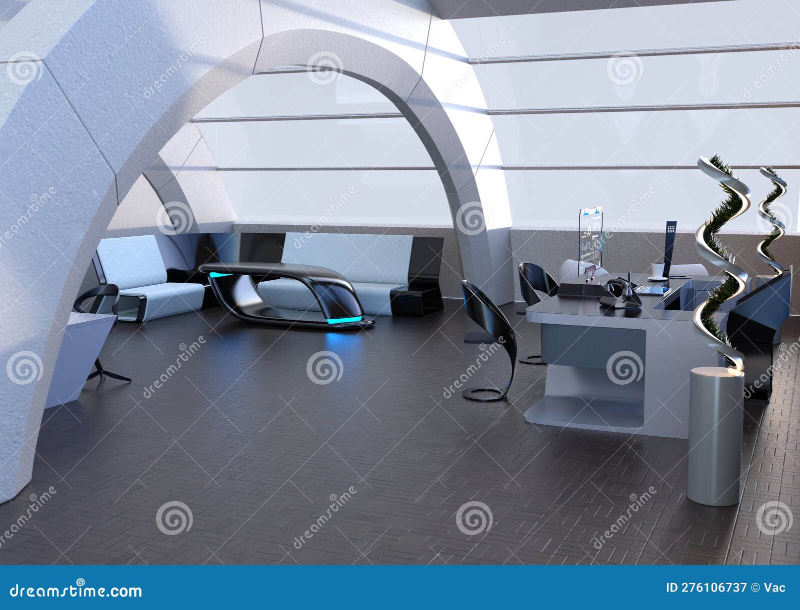 3D Rendering Futuristic Office Stock Illustration - Illustration of ...