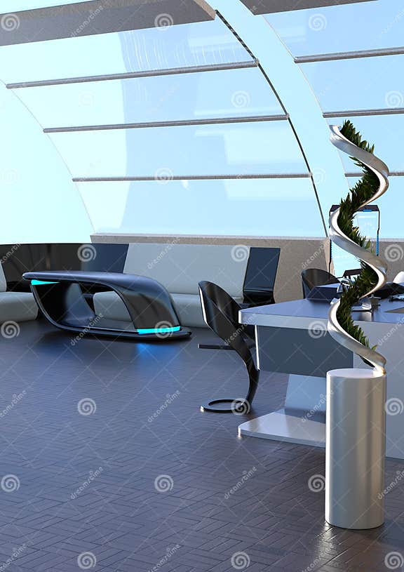 3D Rendering Futuristic Office Stock Illustration - Illustration of ...