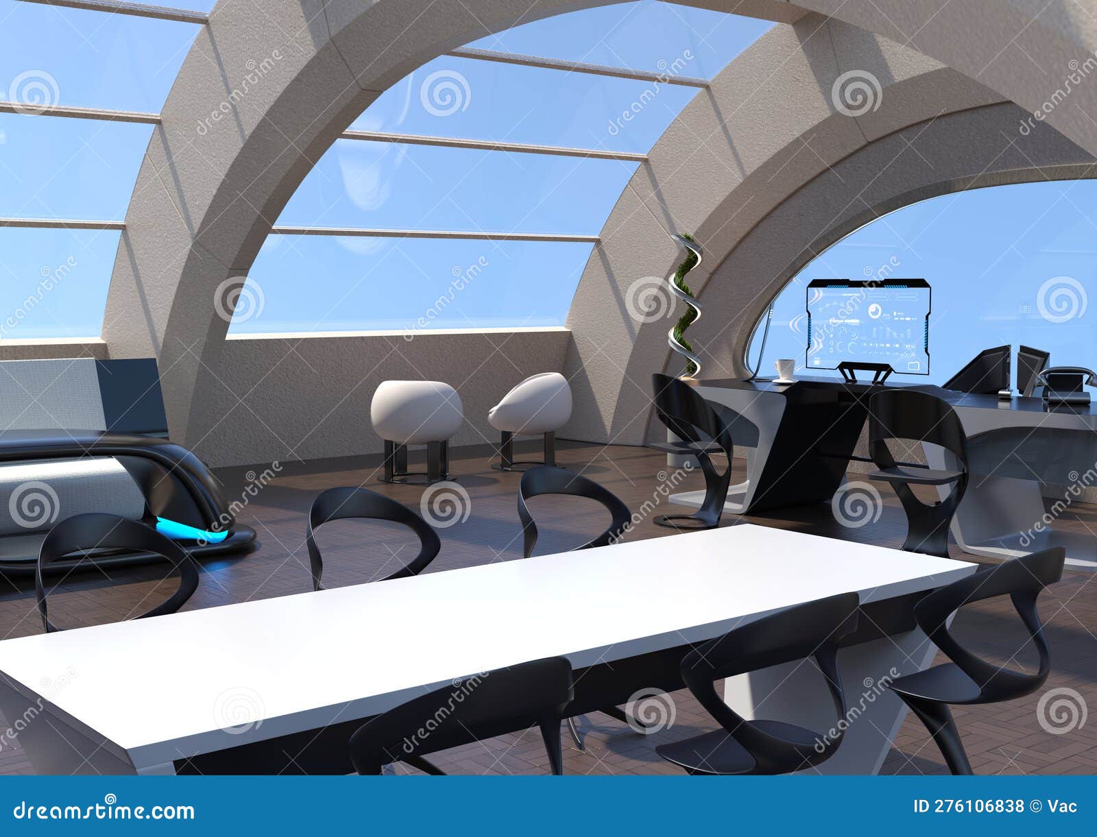 3D Rendering Futuristic Office Stock Illustration - Illustration of ...