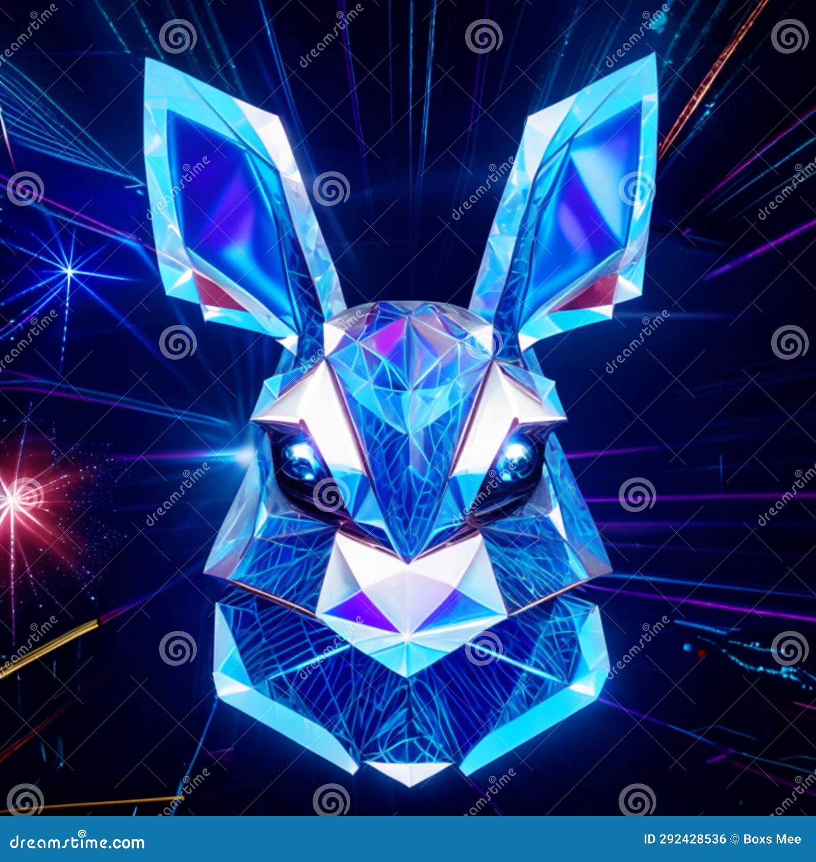 3D Rendering of a Futuristic Rabbit Head with Neon Lights in the ...