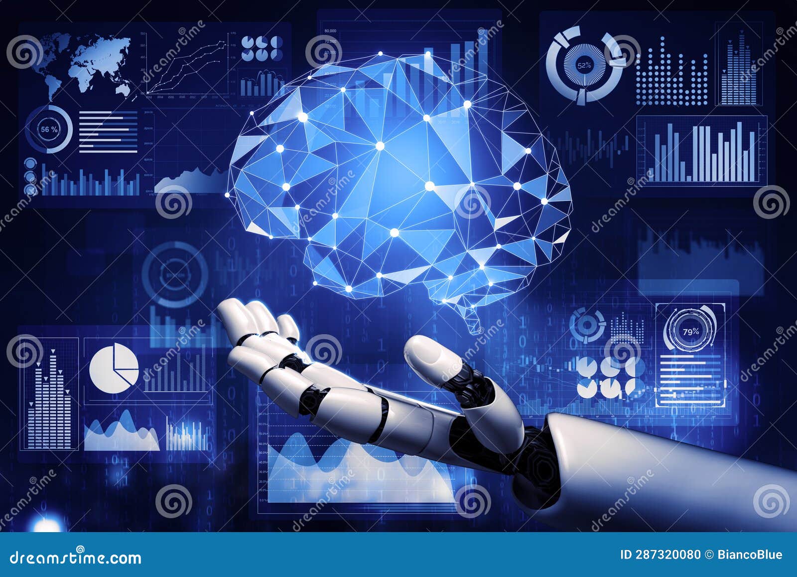 Futuristic Robot Artificial Intelligence Concept. 3D Illustration ...