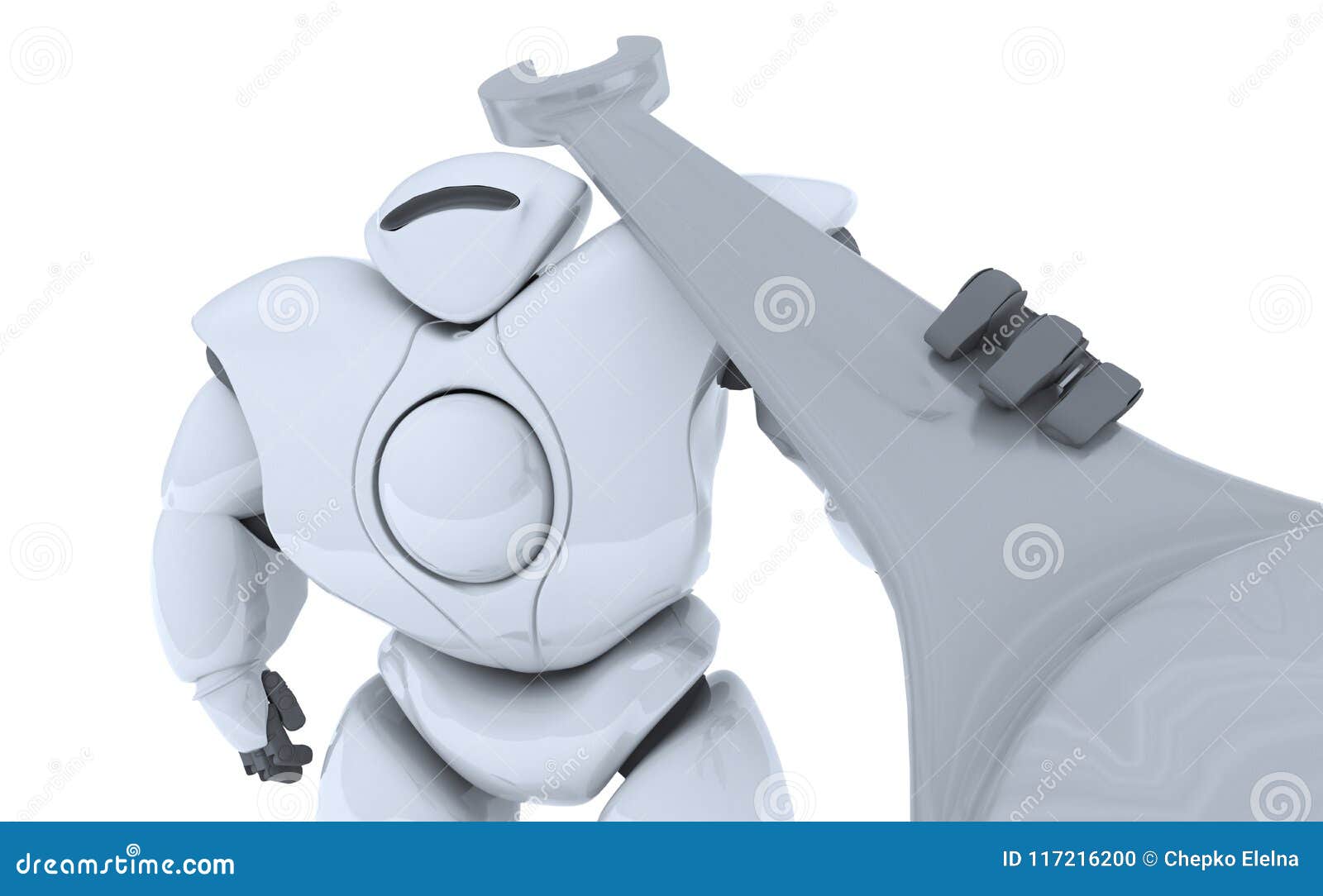 3D Rendering of Futuristic Robot with a Wrench in His Hand Stock ...
