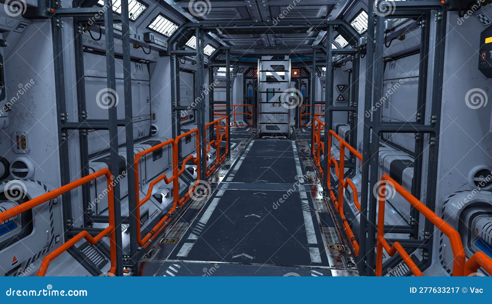 3D Rendering Science Fiction Corridor Stock Illustration - Illustration ...