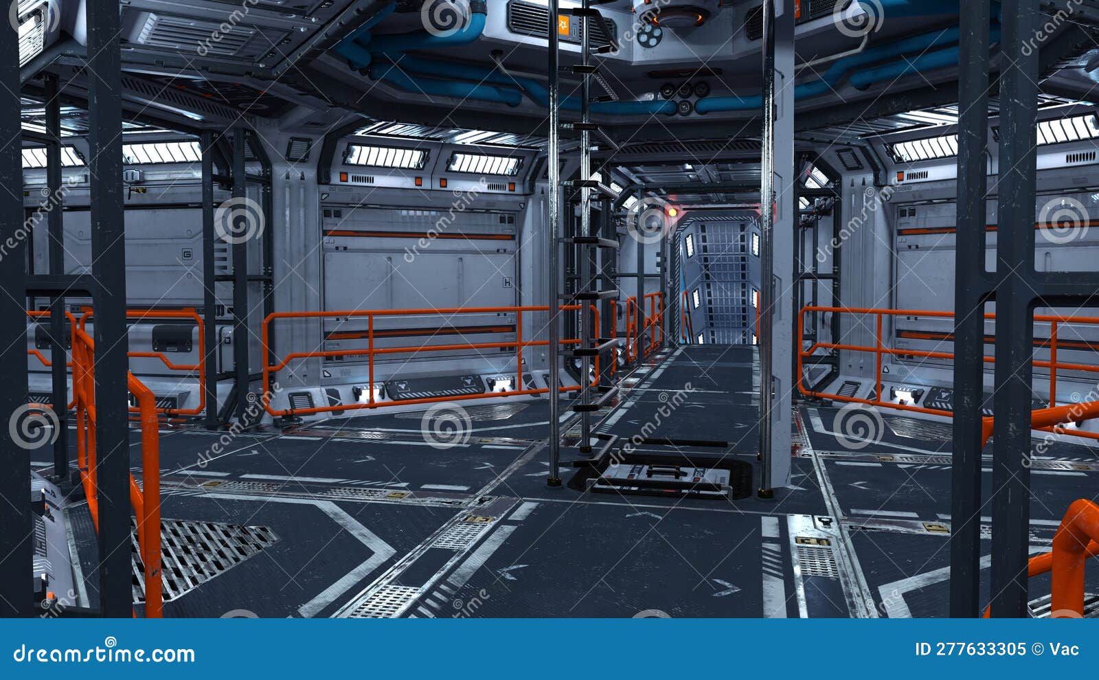 3D Rendering Science Fiction Corridor Stock Illustration - Illustration ...