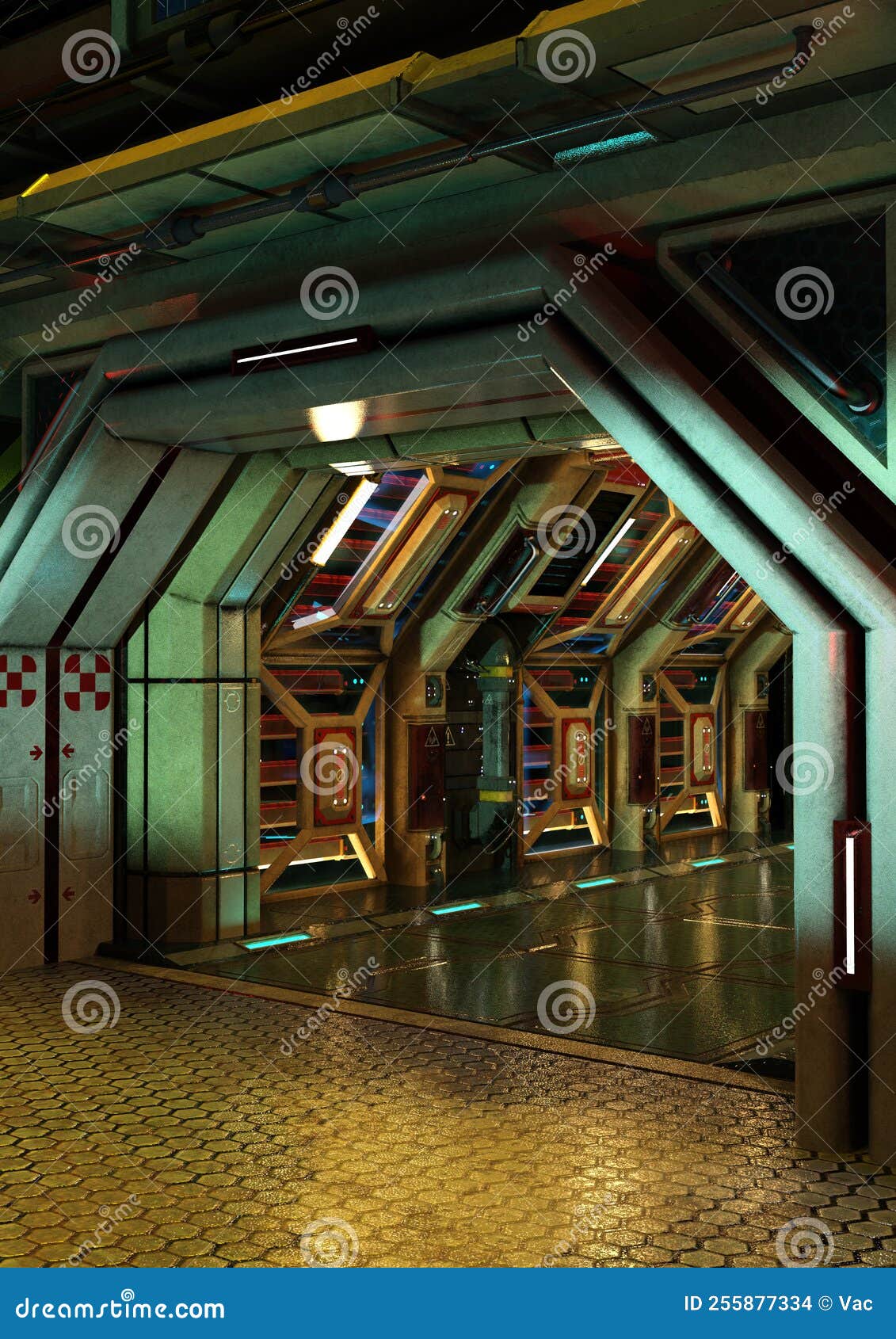 3D Rendering Science Fiction Corridor Stock Illustration - Illustration ...