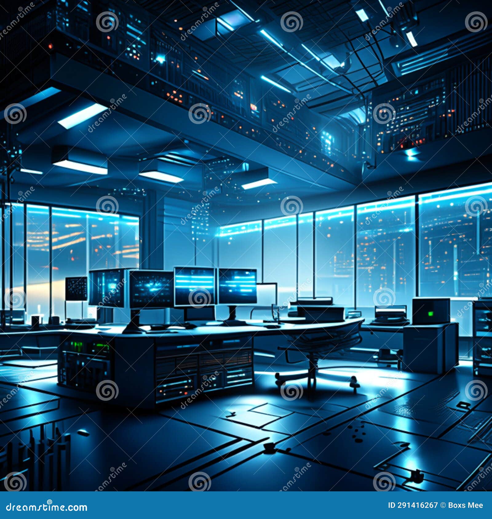 3D Rendering of a Futuristic Server Room with Computers and Servers ...