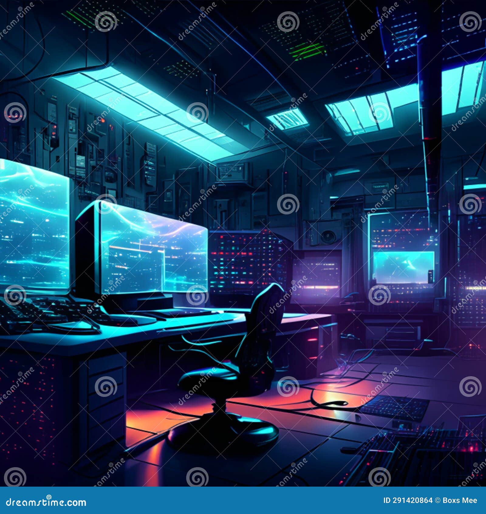 3D Rendering of a Futuristic Server Room with Computers and Servers ...